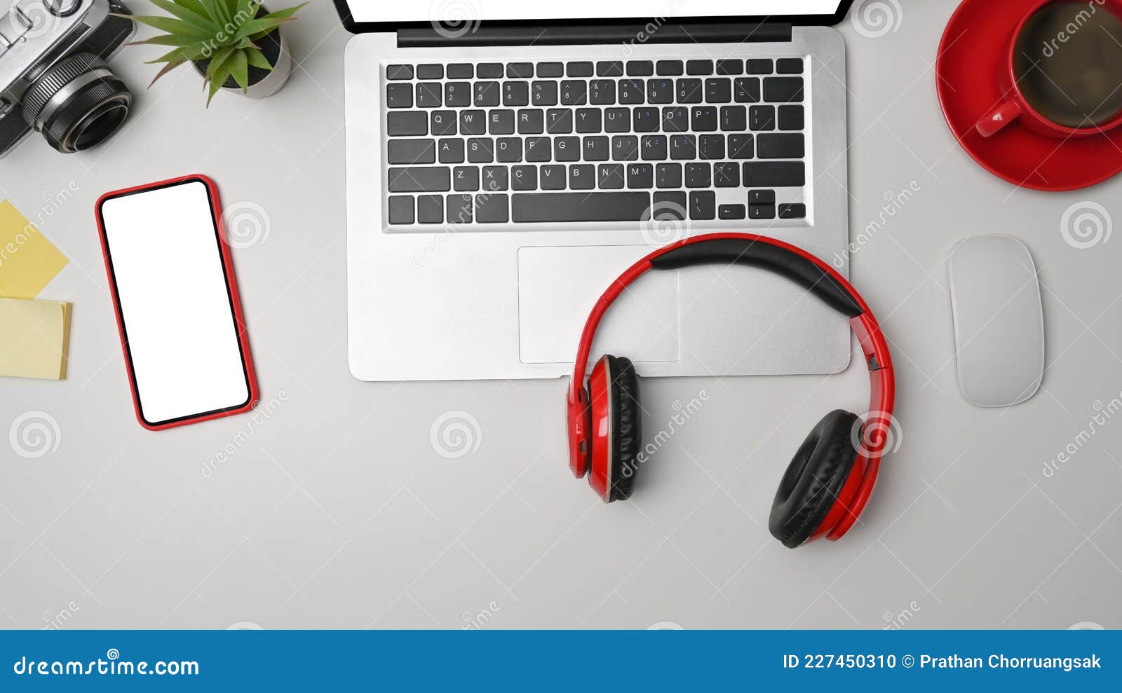 Modern Workspace with Laptop Computer, Headphone and Mobile Phone ...