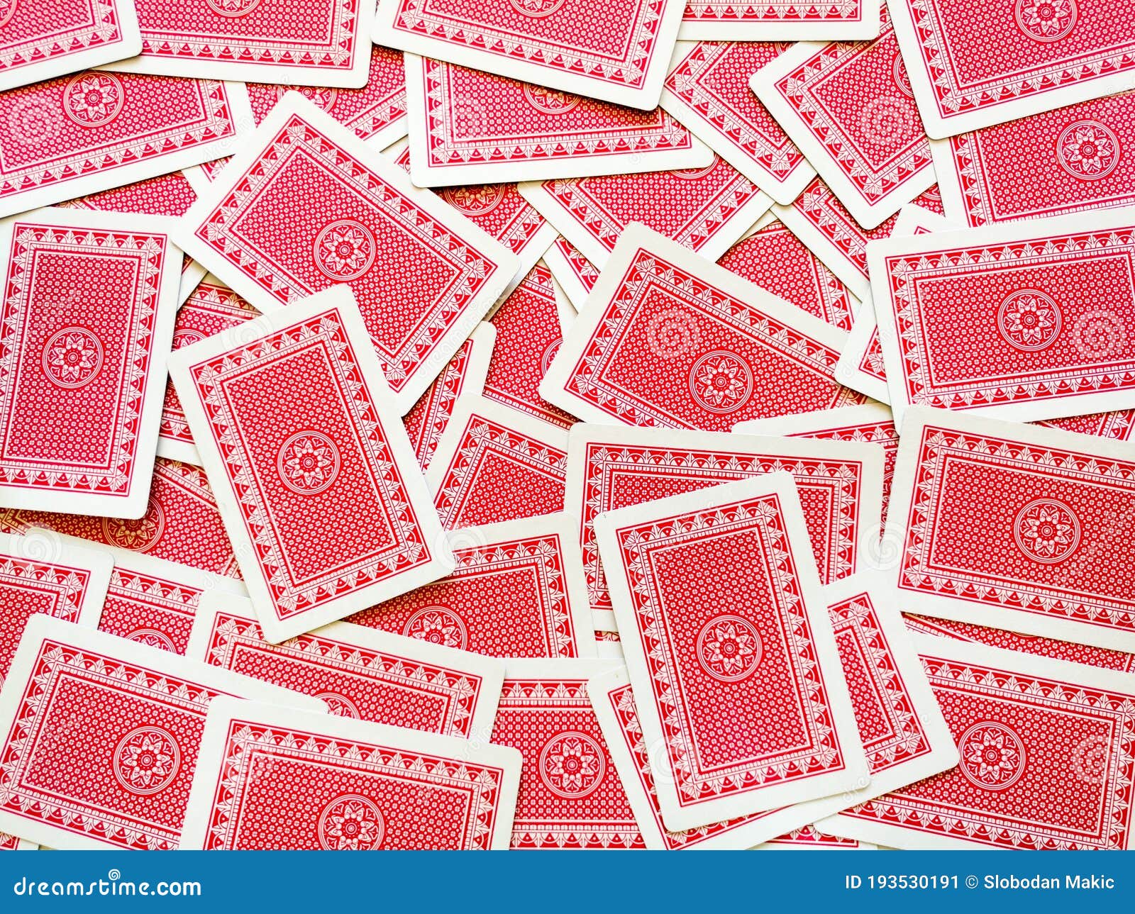 Above View of a Pile of Scattered Playing Cards with a Red Back Stock ...