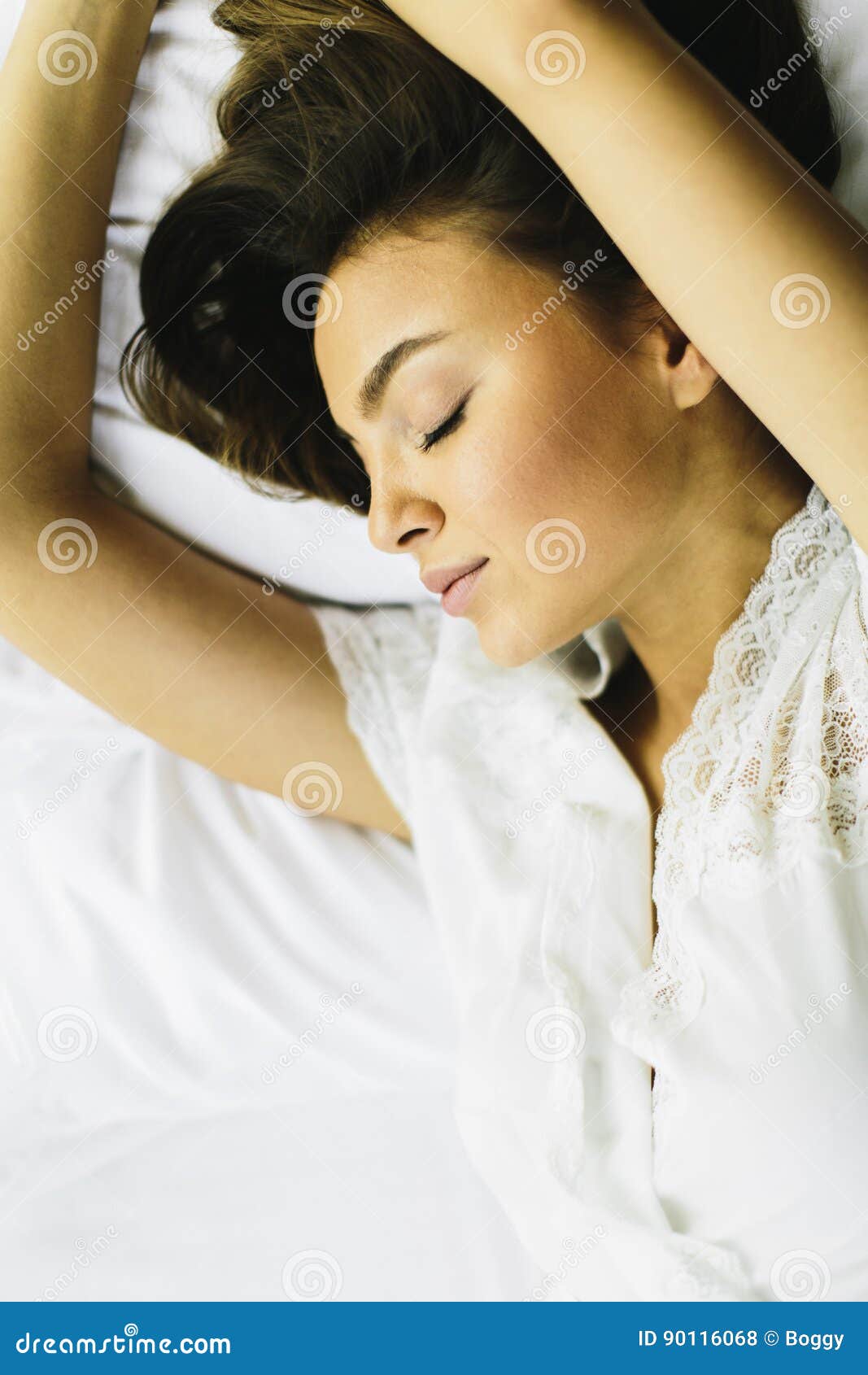 Above View of Pretty Woman in Bed Stock Photo - Image of rest, adult ...