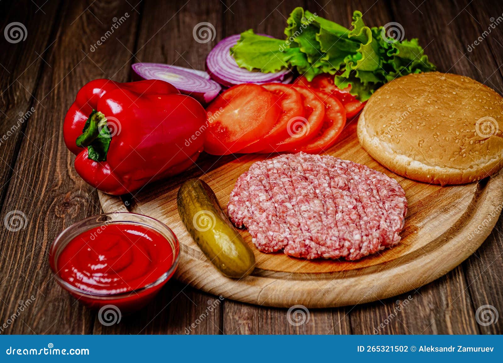 From Above View of Process of Making Burger with Vegetables, Bun and ...