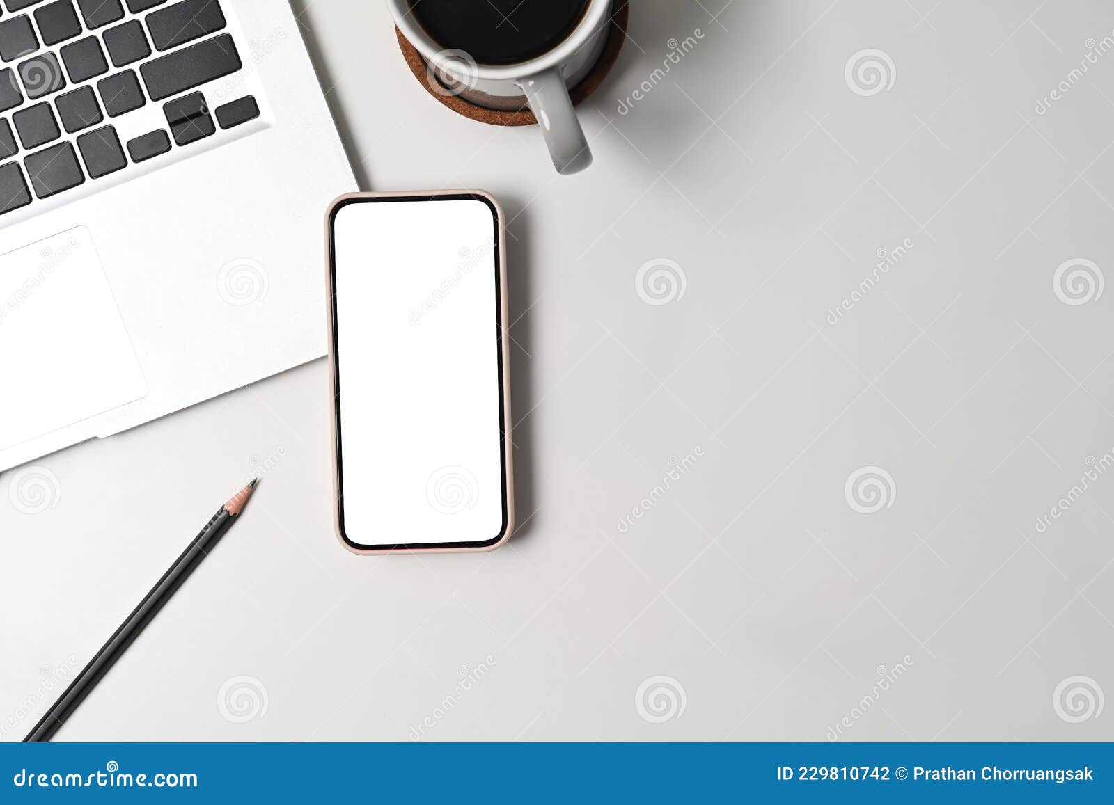 Smart Phone, Laptop Computer Laptop on White Office Desk. Stock Photo ...