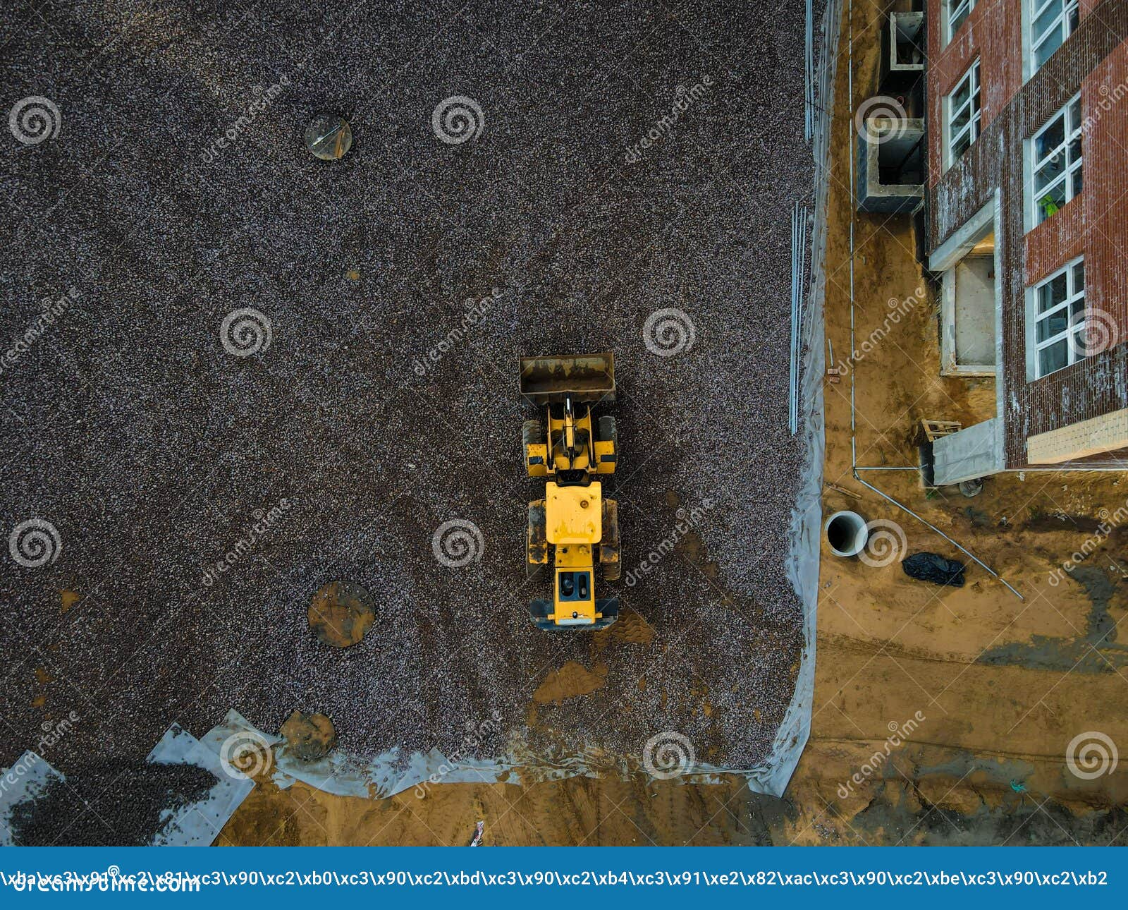 Above View of Tractor Doing Earthwork in Spring. Above View Stock Photo ...