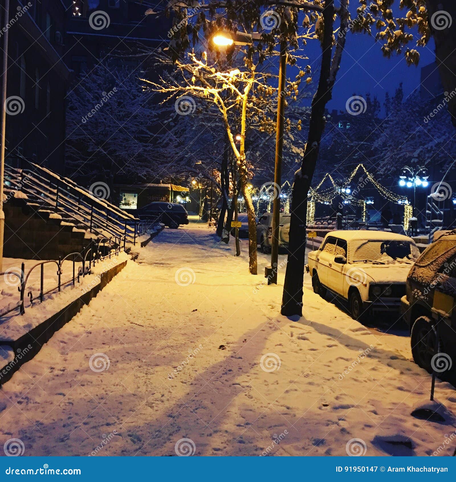 Abovyan street stock image. Image of architecture, winter - 91950147