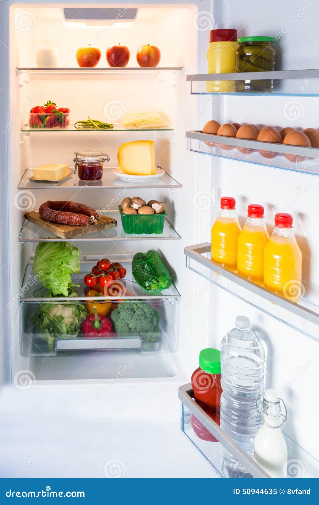 Abra El Refrigerador Llenado De La Comida Imagen de archivo - Imagen de ...