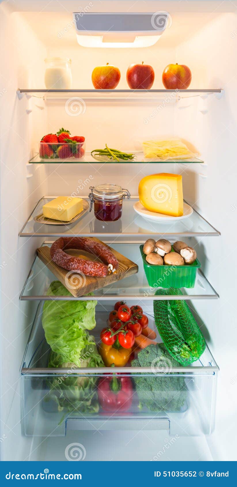 Abra El Refrigerador Llenado De La Comida Foto de archivo - Imagen de ...