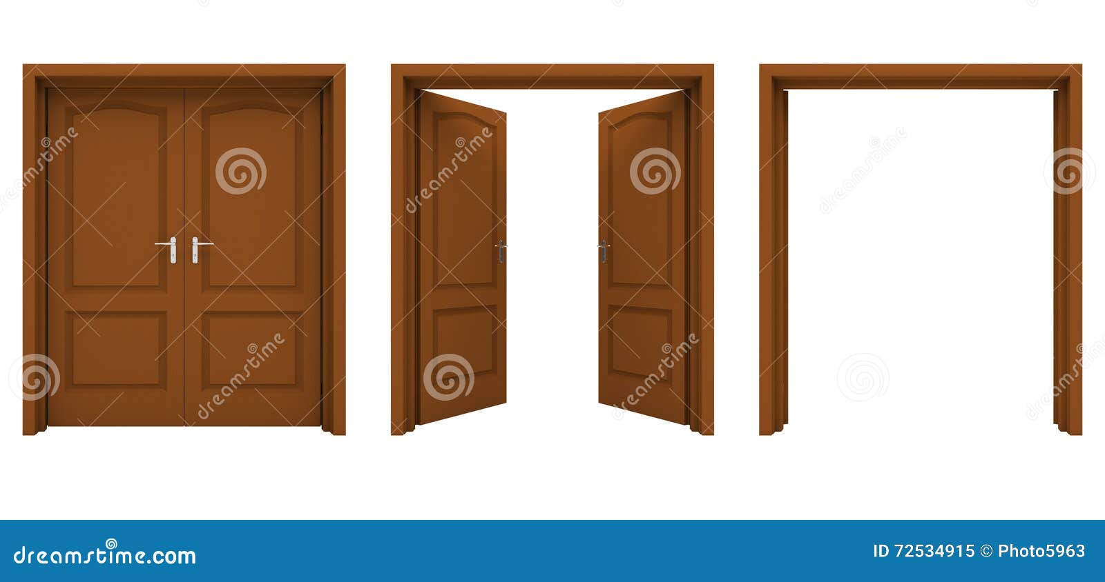 Abra La Puerta Doble De Madera Aislada En Un Fondo Blanco Stock De