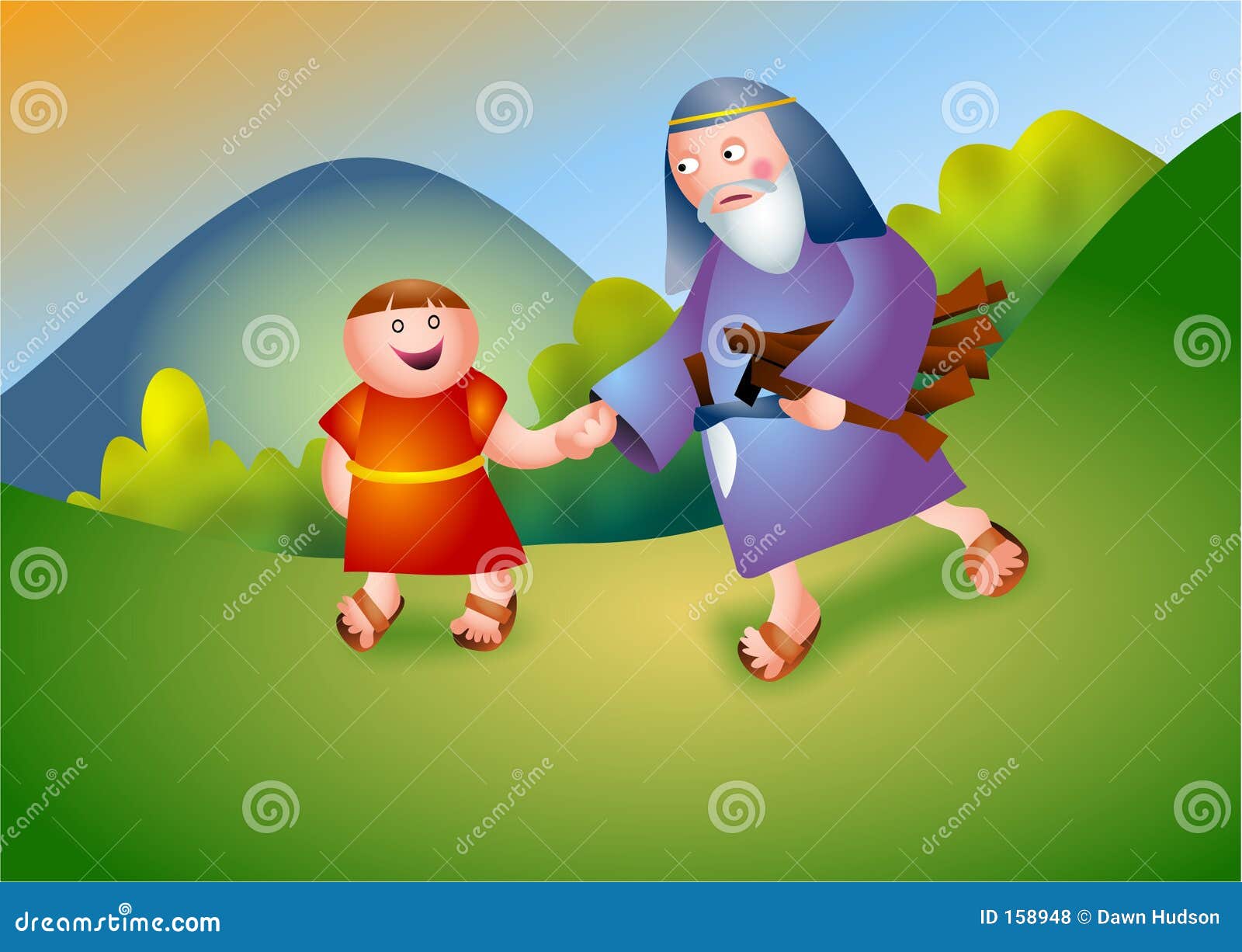 Abraham Sacrifice Scene Of Bible, Flat Vector Illustration Isolated On ...