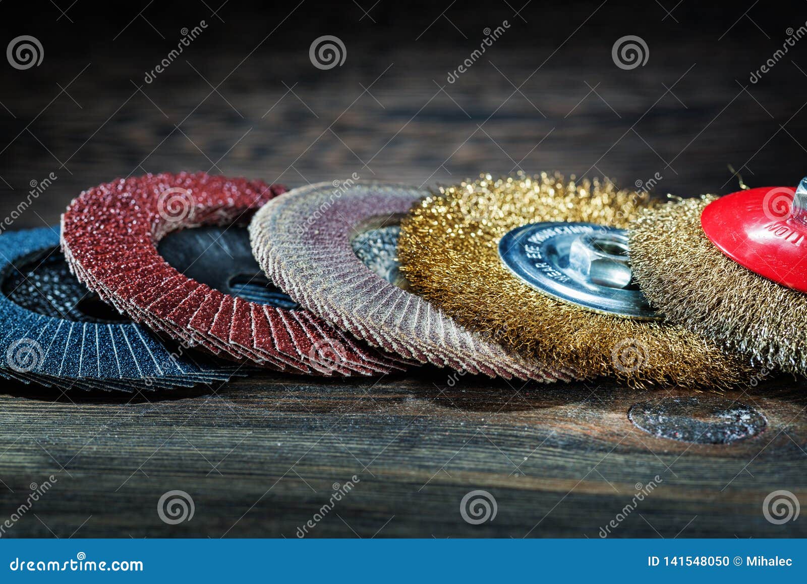 Abrasive Tools Discs on Vintage Wood Stock Photo - Image of antique ...