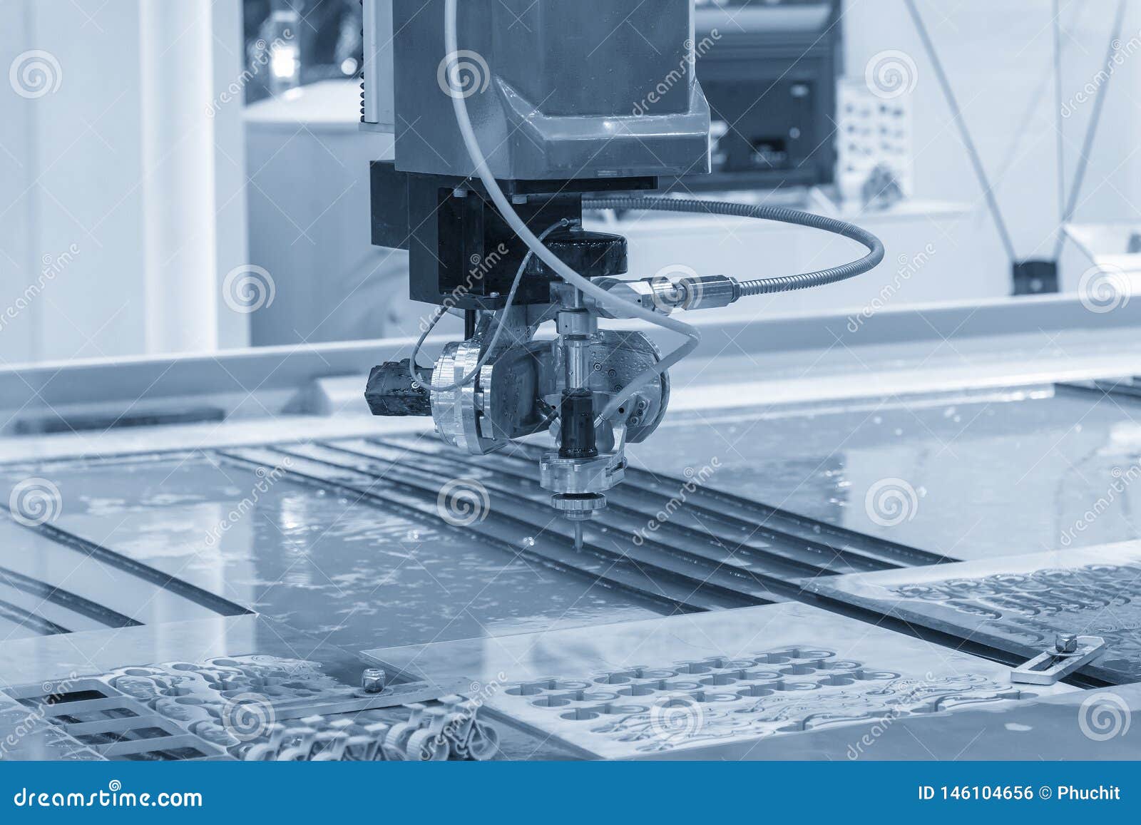The Abrasive Water Jet Machine in the Light Blue Scene. Stock Photo ...