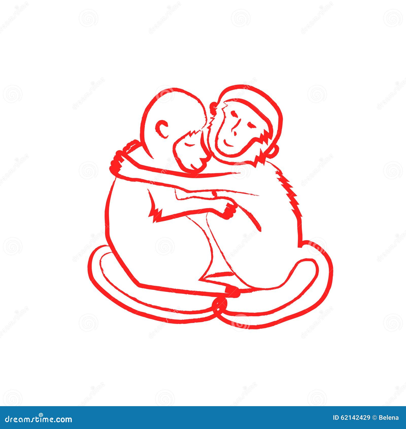 Abrazando los monos rojos stock de ilustración. Ilustración de belleza ...