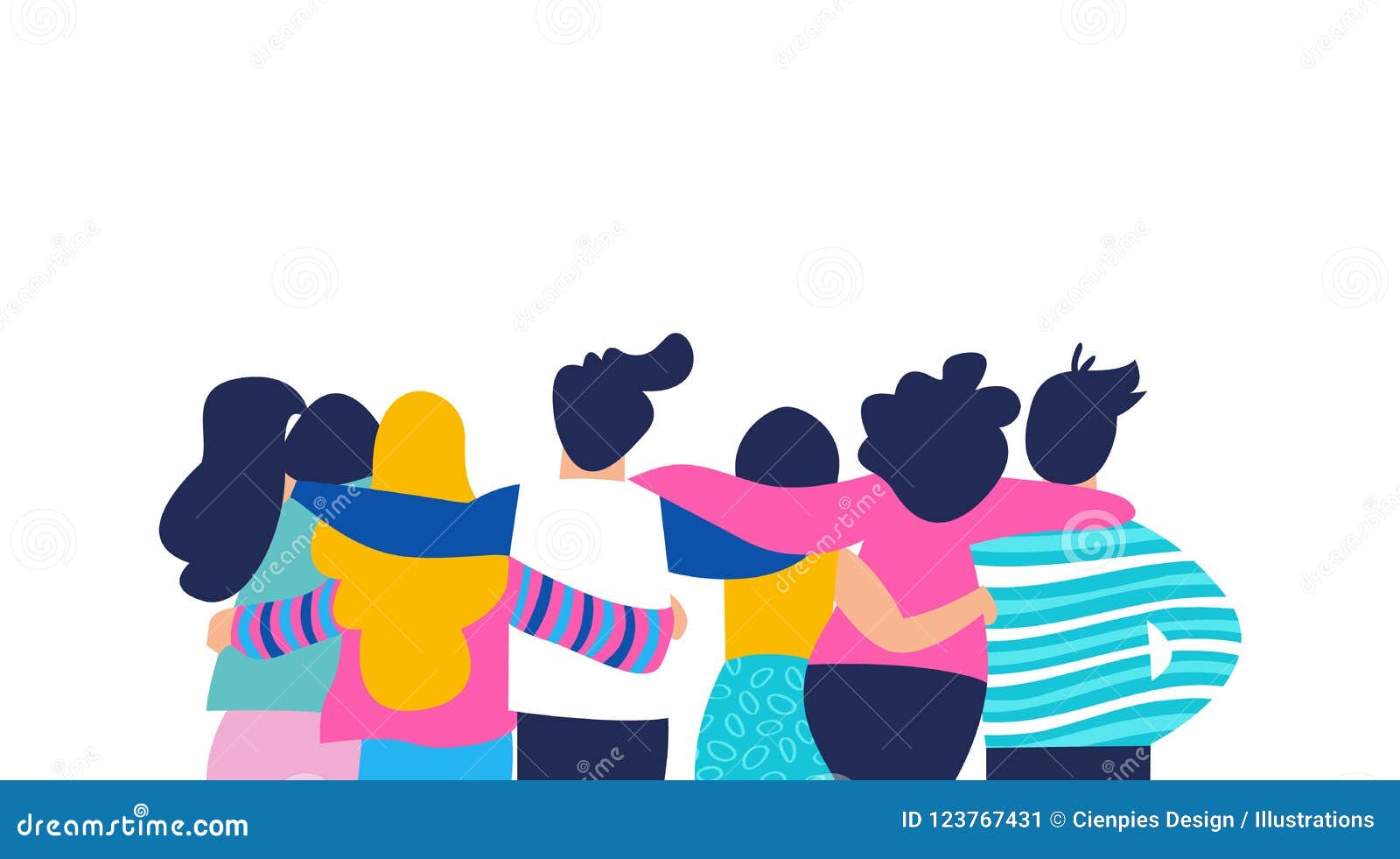 Abrazo Del Grupo Del Amigo De La Gente Diversa Aislada Ilustración del ...
