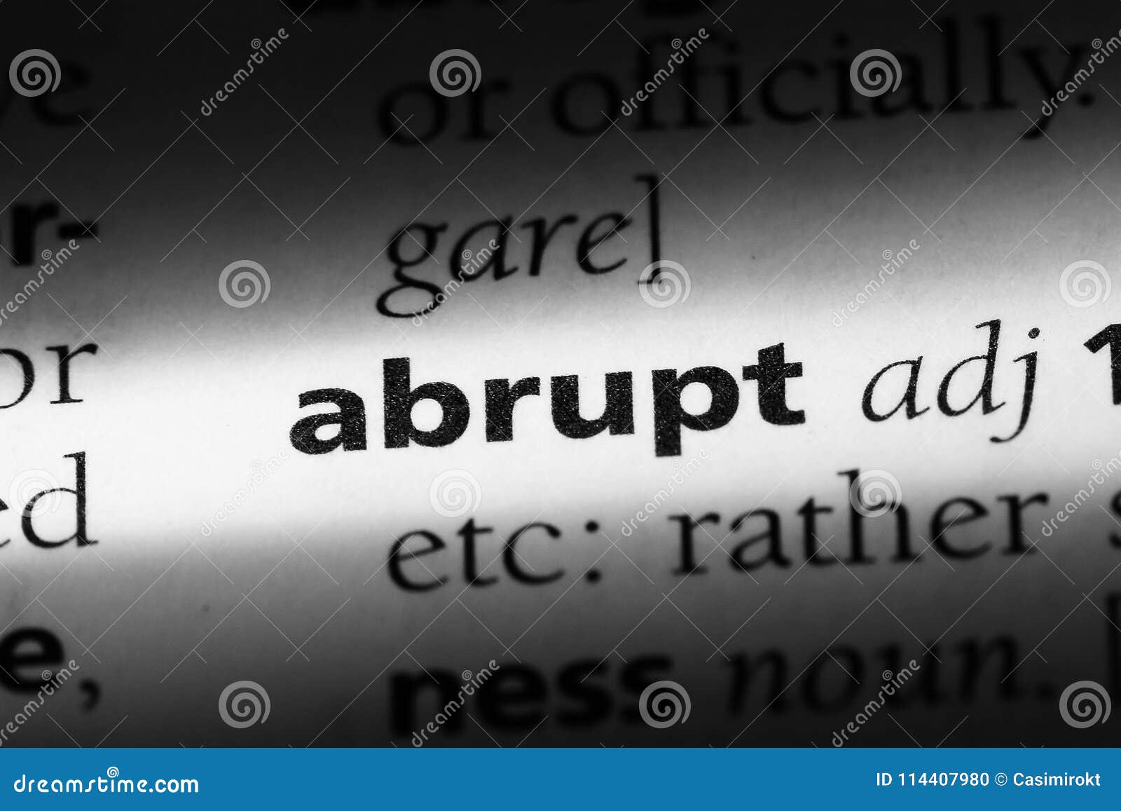 Abrupt stock photo. Image of text, writing, isolated - 114407980