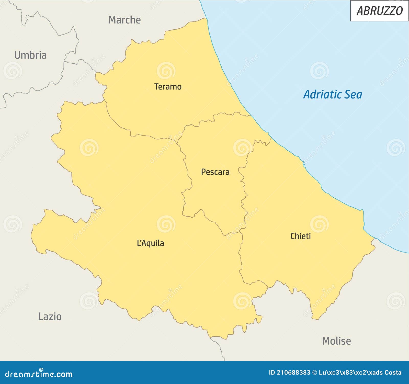 Abruzzo administrative map stock vector. Illustration of italy - 210688383
