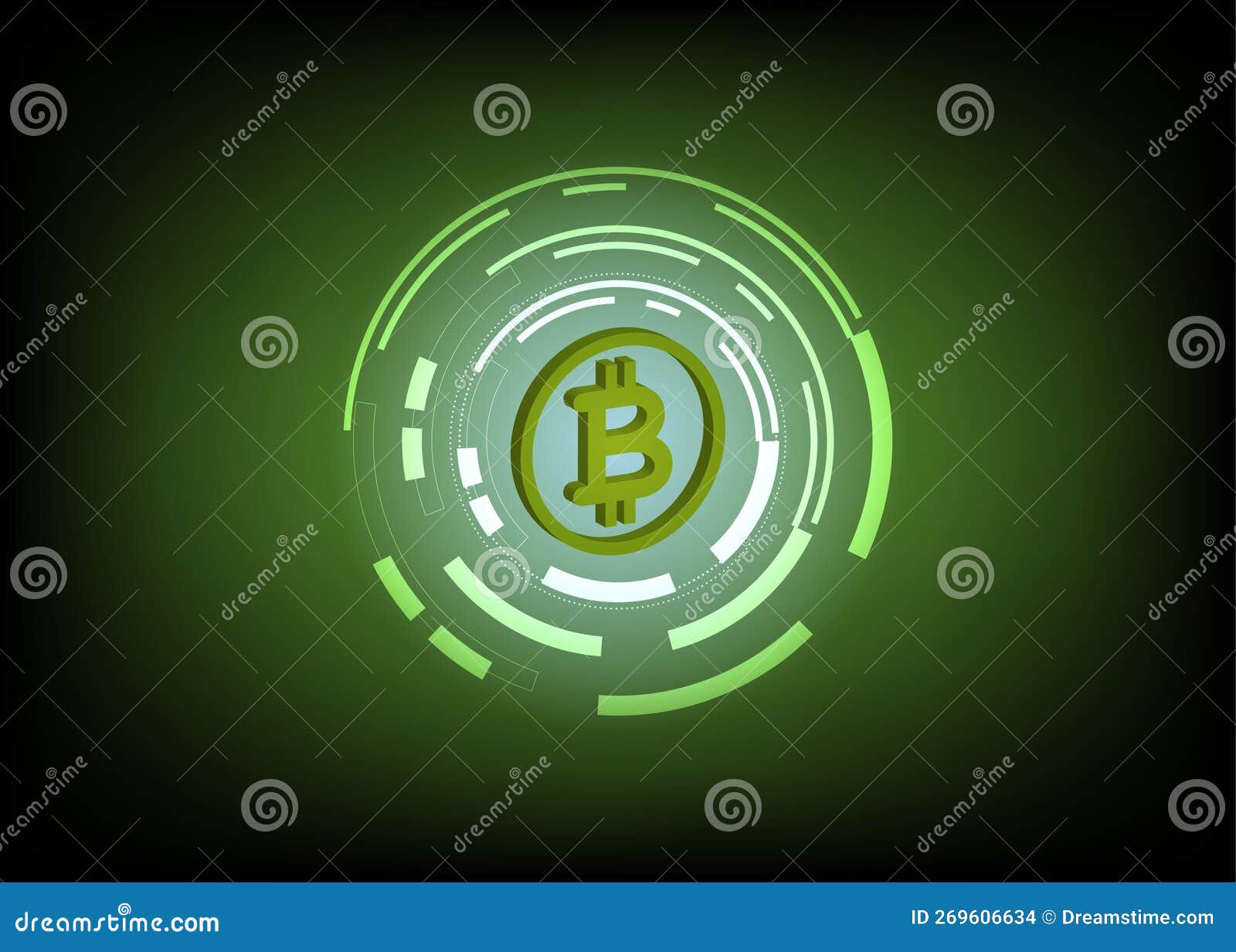 3D Bitcoin Crypto Technology Abstract on Green Tone Background. Stock ...