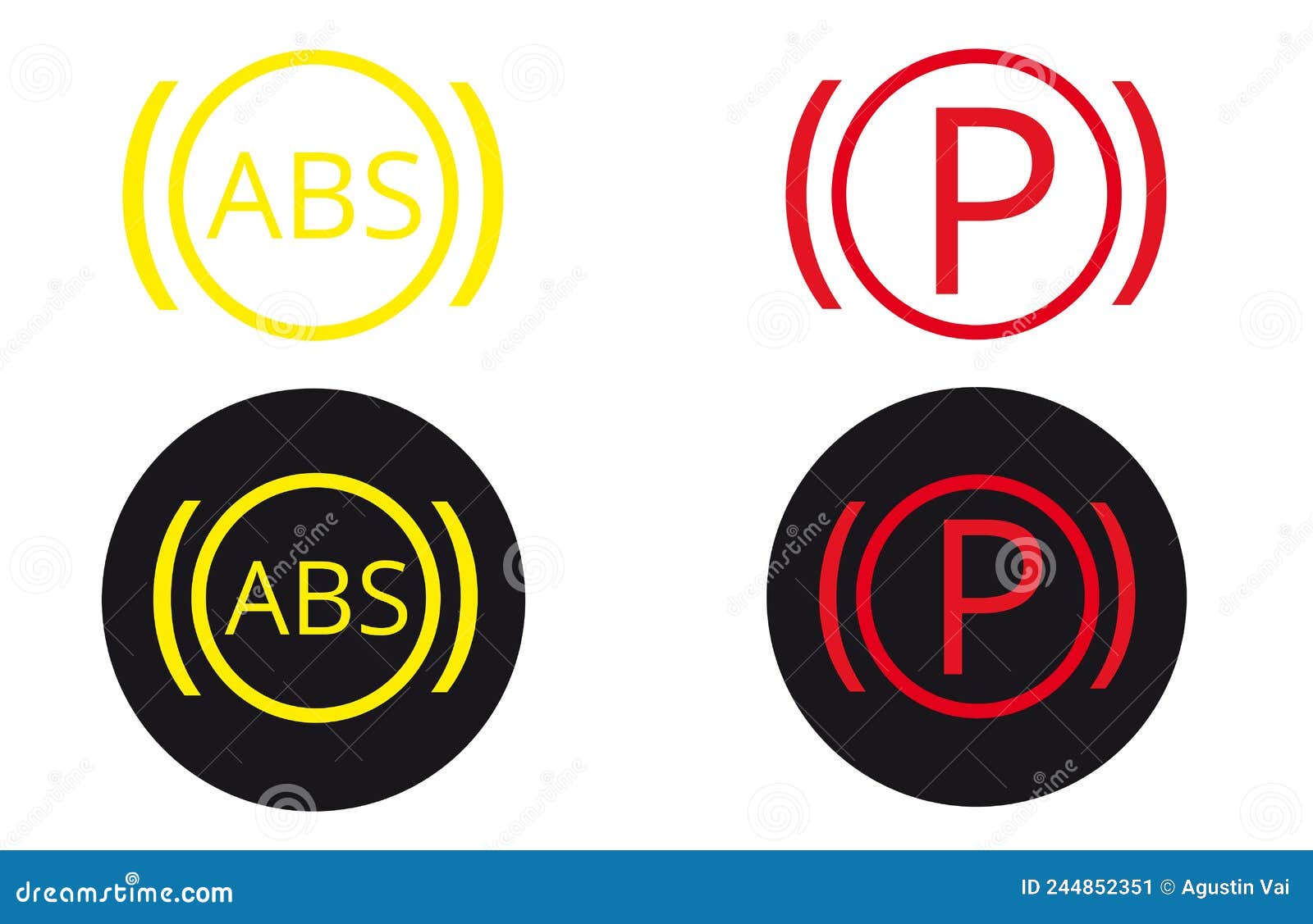 ABS and Parking Brake Icon on a White Background Stock Illustration ...