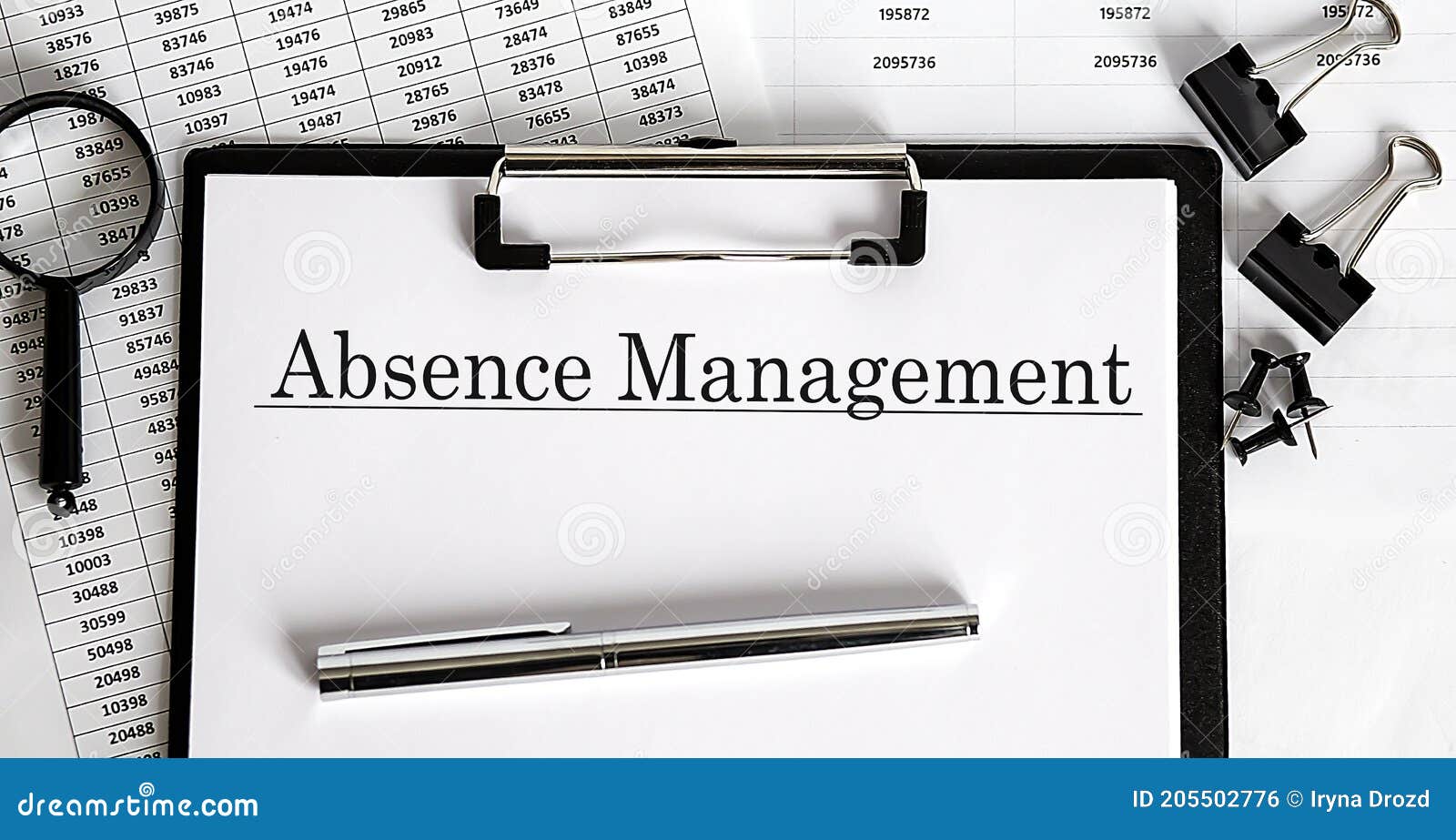 ABSENCE Management Written on Paper with Office Tools Stock Photo ...