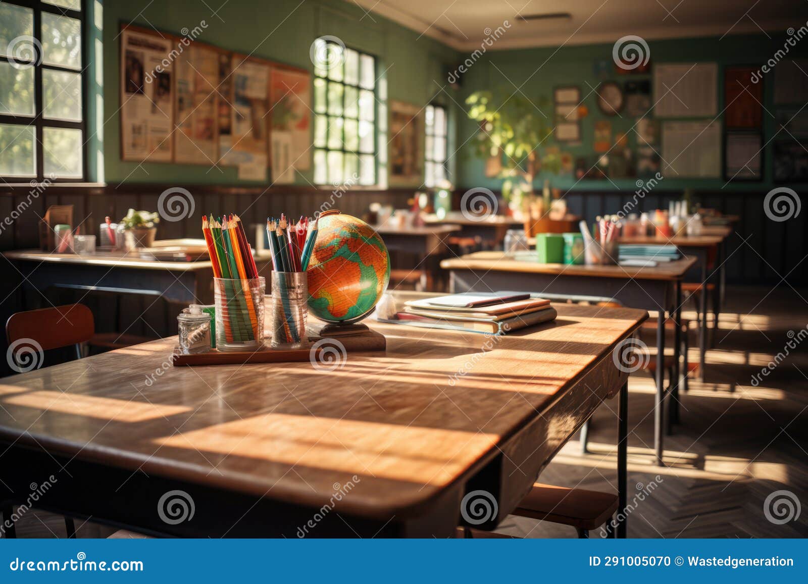 An Empty School Classroom with a Globe, a World of Knowledge Awaits ...
