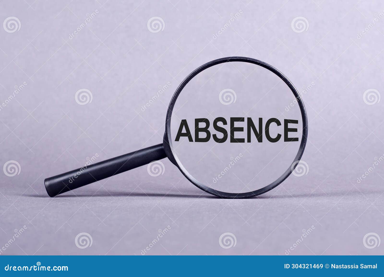 Absence Word through Magnifying Glass on Gray Background Stock Image ...