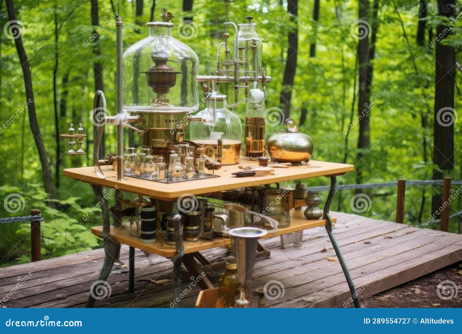 Absinthe Distillation Apparatus Set Up on Picnic Table Stock Image ...