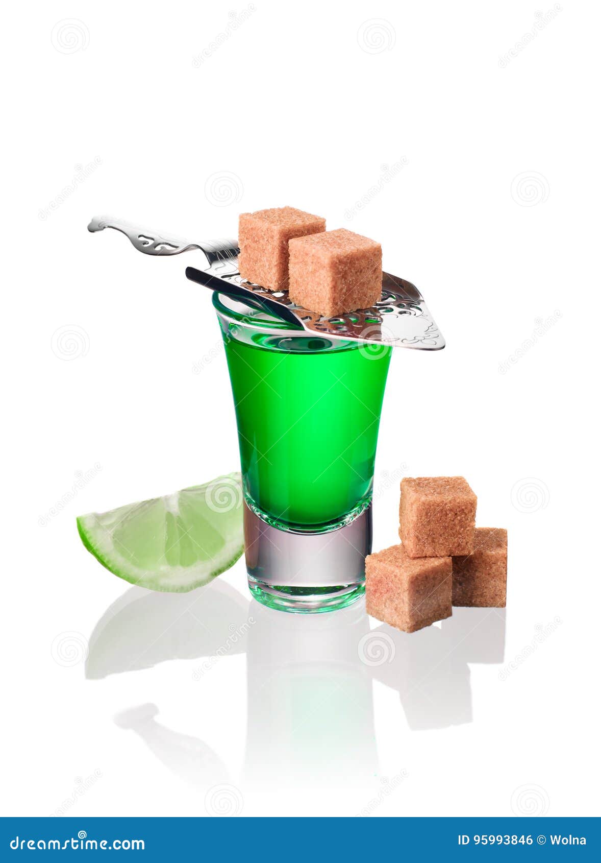 Absinthe Shots with Lime Slices and Sugar, Isolated Stock Photo - Image ...