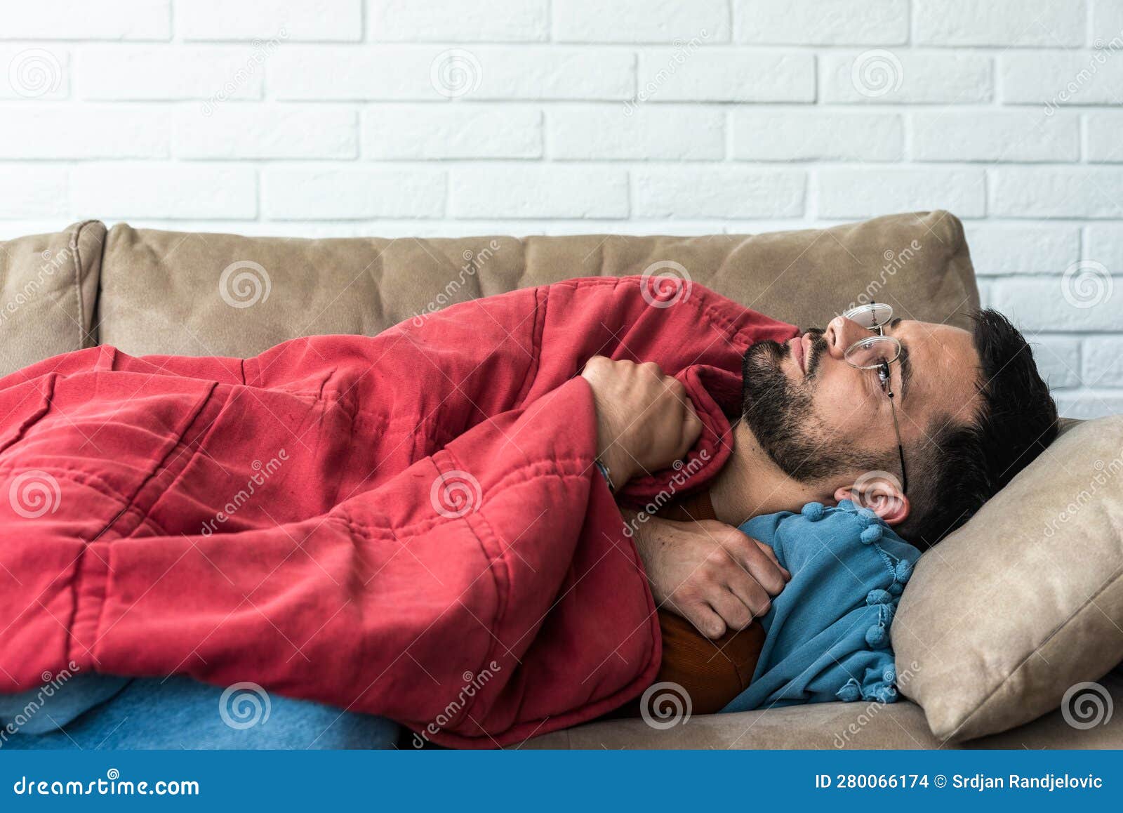 Absolute Solitude. Side View of a Depressed Unhappy Sad Man Lying on ...