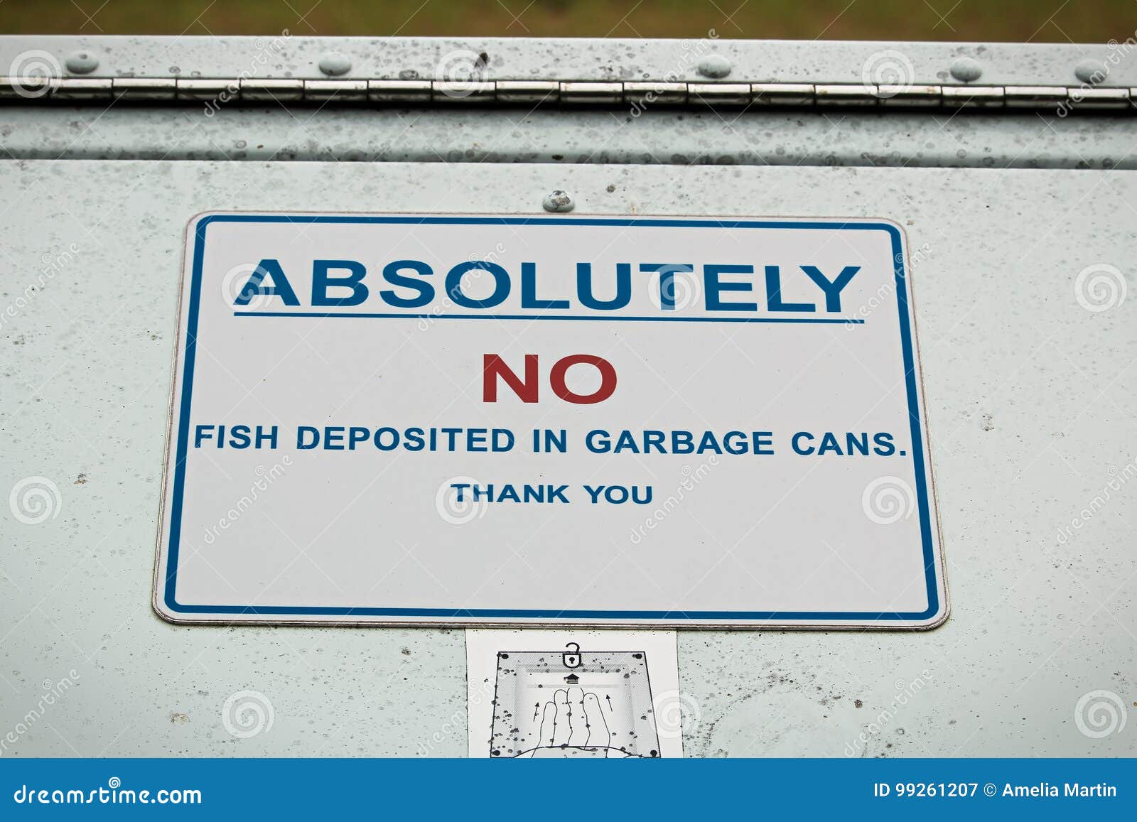 Absolutely No Fish Deposited in Garbage Can Sign Stock Image - Image of ...