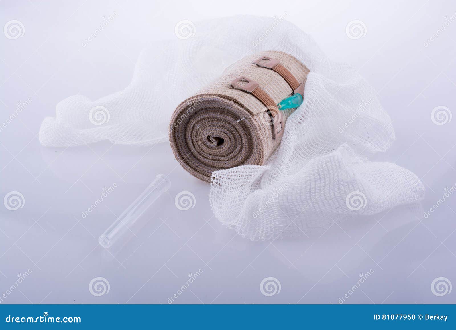 Absorbent Gauze, Bandage, and Injection Placed on White Backgro Stock ...