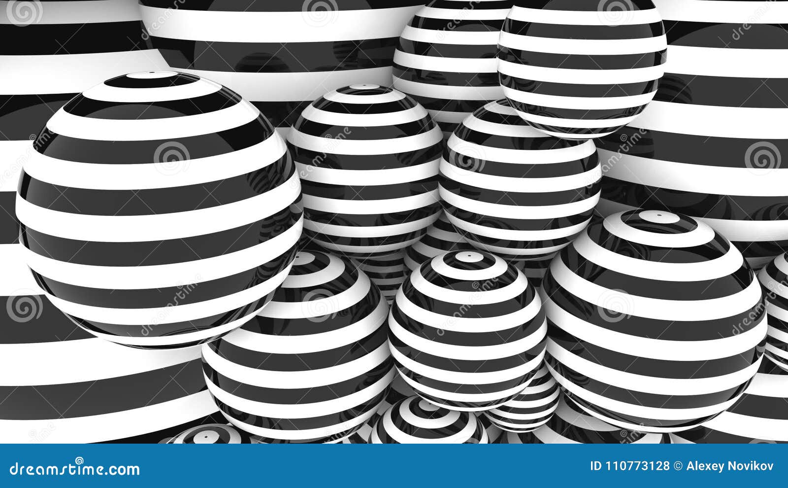 Abstact Glossy Black and White Striped Spheres. 3D Rendering Stock ...