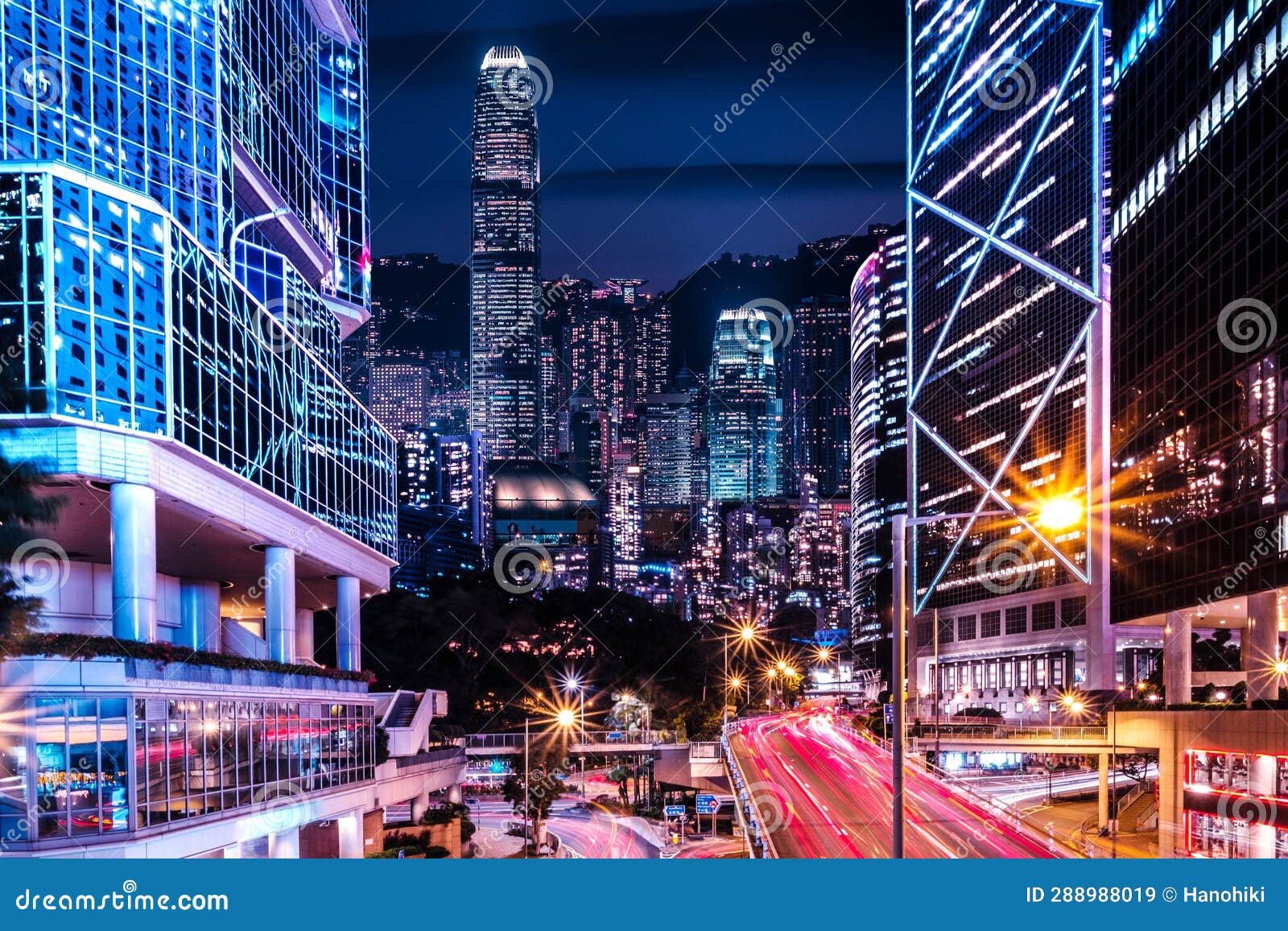 Abstact Mega City at Night, Illuminated Skyscraper Buildings Stock ...