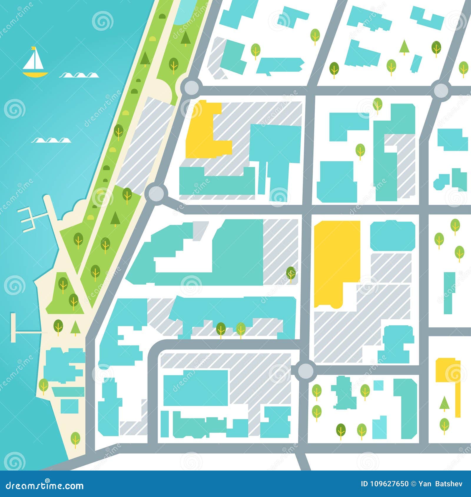 Abstarct Map of Coastal Town Area. Vector Design Stock Vector ...
