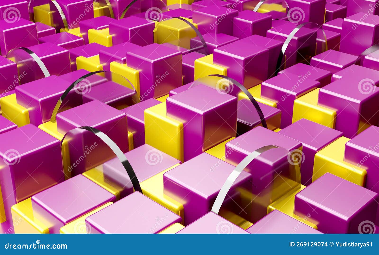 Abstrack Geometric Cube with Yellow Color 3d Realistic Illustration ...