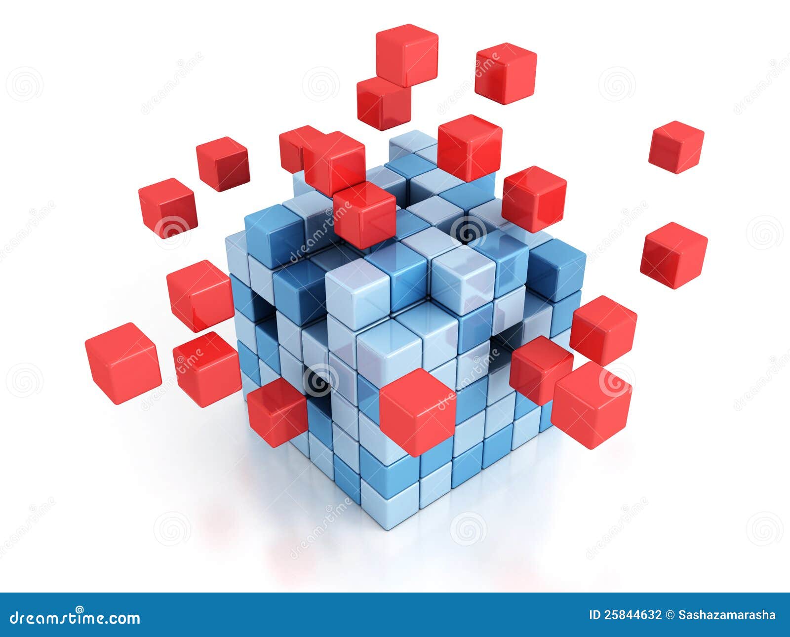 Abstract 3d Cube Assembling From Blocks On White Stock Illustration
