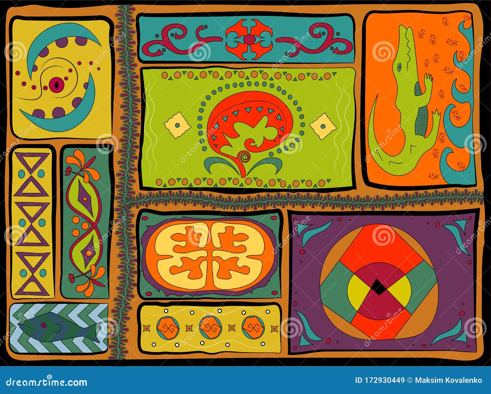 Abstract African Style Illustration with Simple Geometric Shapes and ...