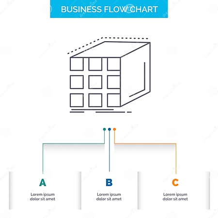 Abstract, Aggregation, Cube, Dimensional, Matrix Business Flow Chart Design with 3 Steps. Line ...