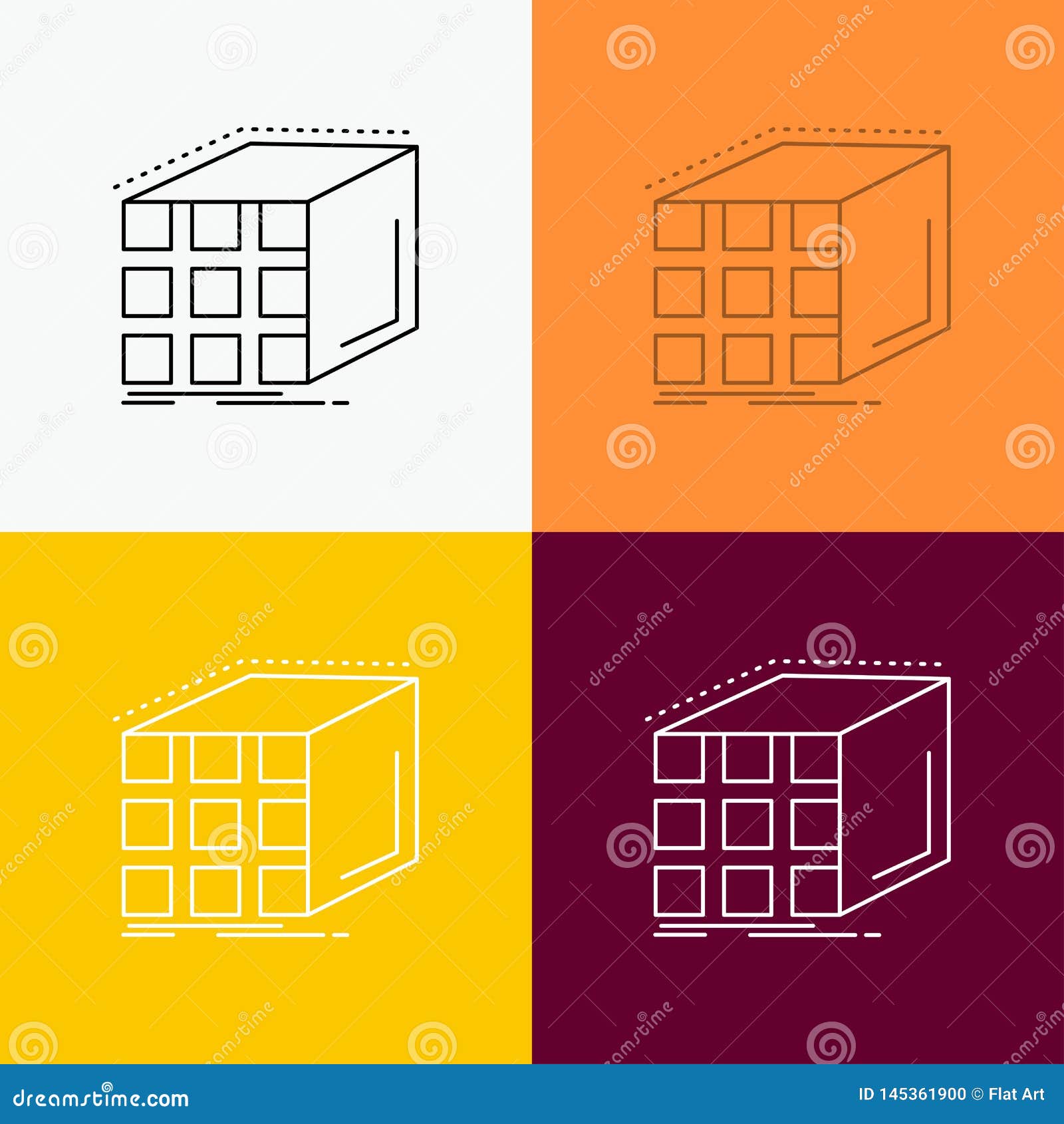 Abstract, Aggregation, Cube, Dimensional, Matrix Icon Over Various Background. Line Style Design ...