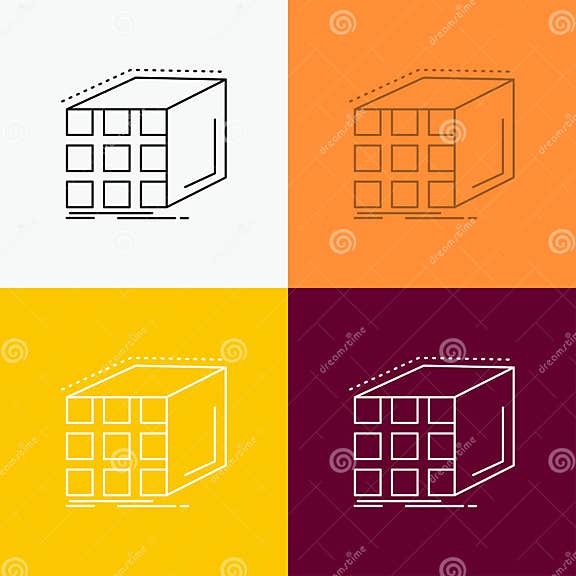 Abstract, Aggregation, Cube, Dimensional, Matrix Icon Over Various Background. Line Style Design ...