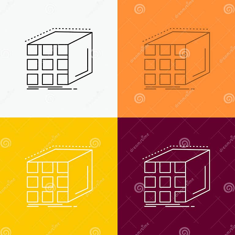 Abstract, Aggregation, Cube, Dimensional, Matrix Icon Over Various Background. Line Style Design ...