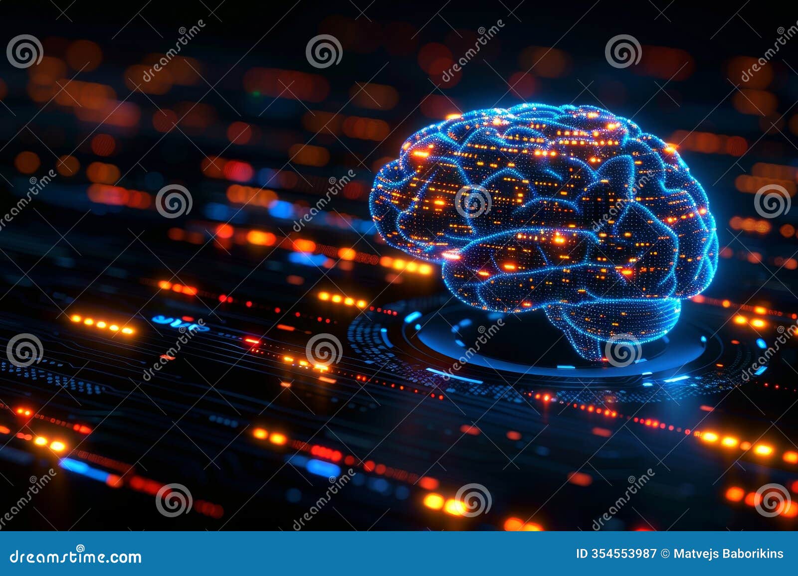 Abstract Ai Brain Design on Circular Base Featuring Blue and Black ...