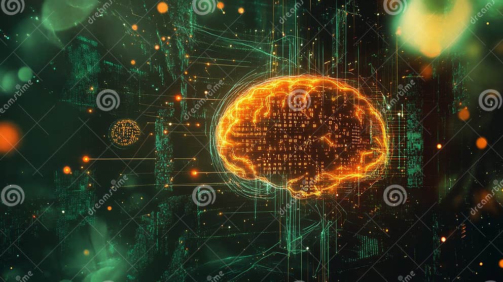 Abstract AI Brain Visualization with Floating Binary Codes Stock Illustration - Illustration of ...