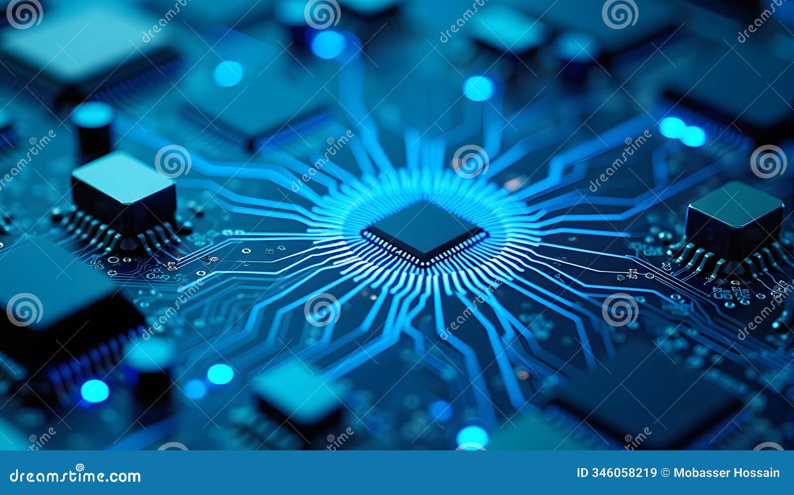Abstract AI Circuit Board Background. Technology Connected Blue Lines ...