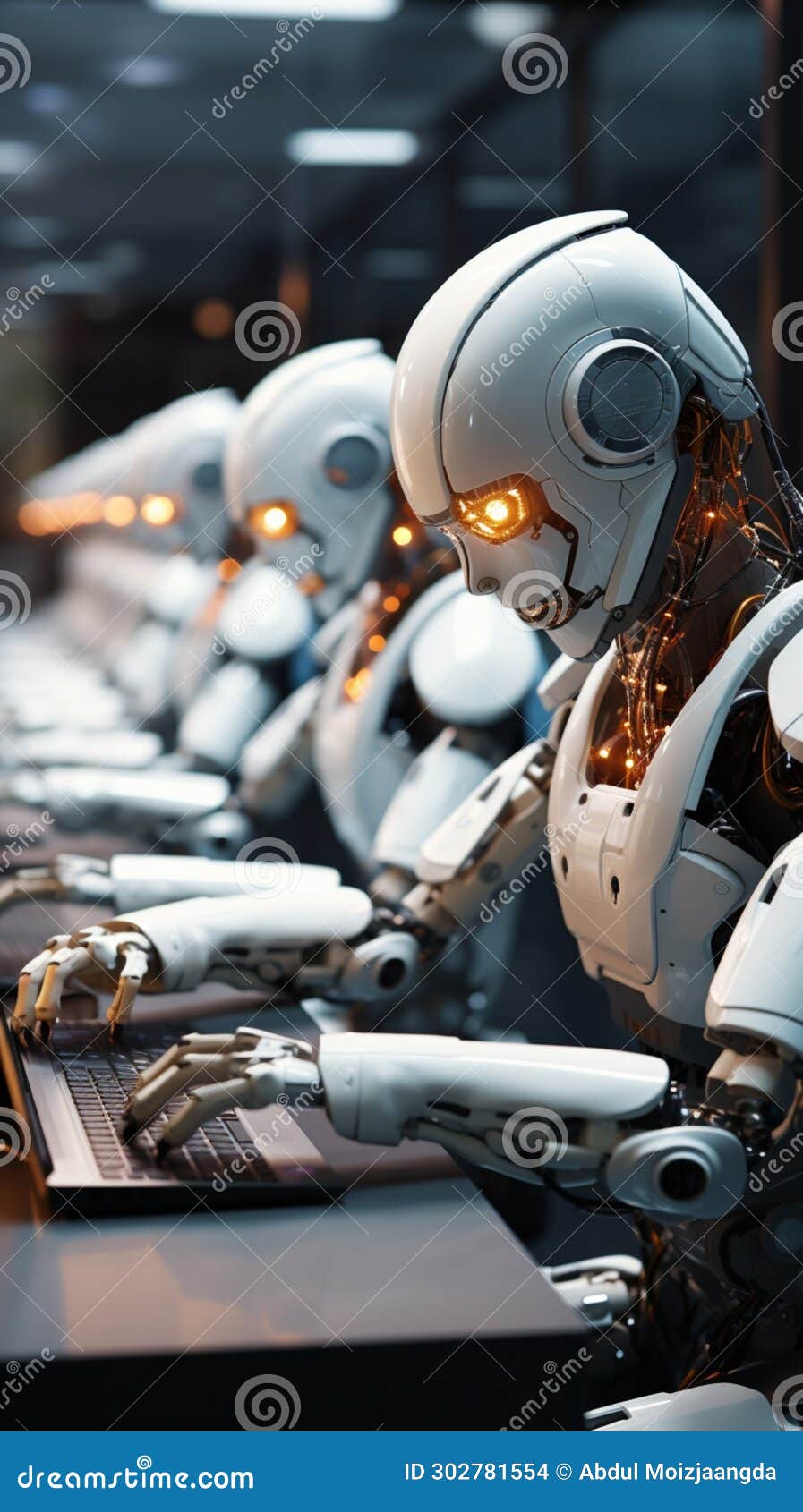 Abstract AI in a 3D Rendered Office, Highlighting Robotic Workforce ... Abstract AI in a 3D Rendered Office, Highlighting Robotic Workforce ...