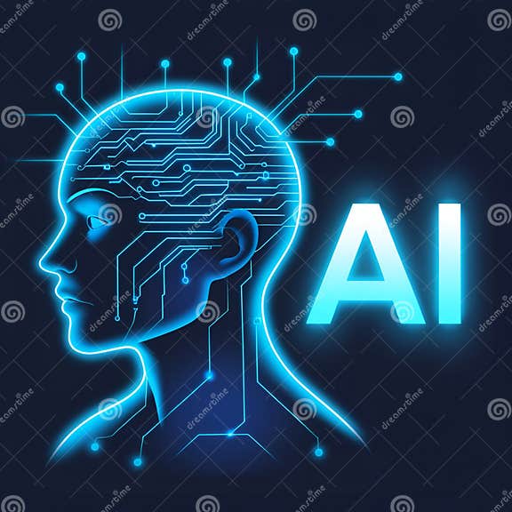 AI Human Head, Human Face with Digital Circuits, Concept of Artificial Intelligence and Human ...