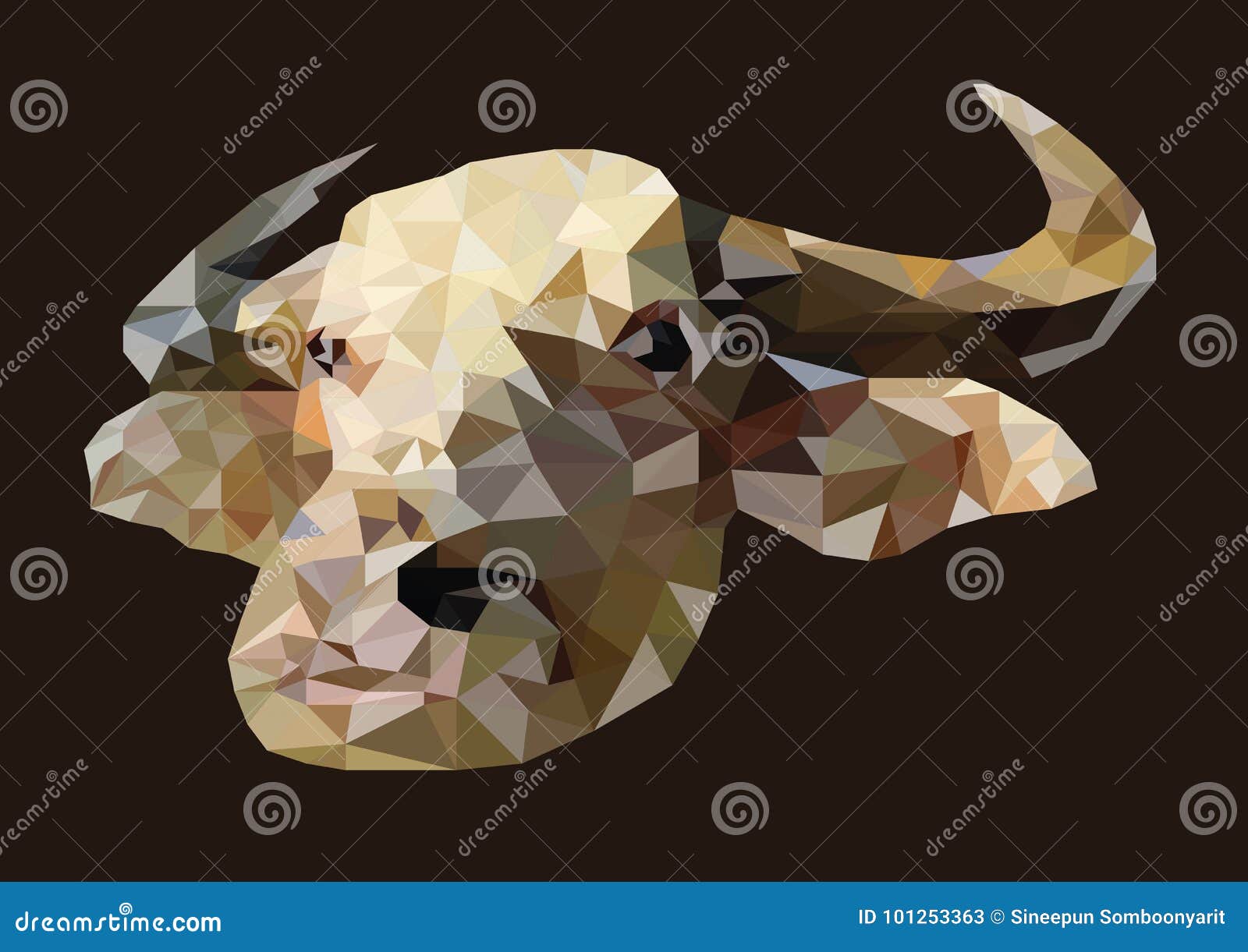 Abstract of Albino Buffalo Head Shot Low Poly Stock Vector ...