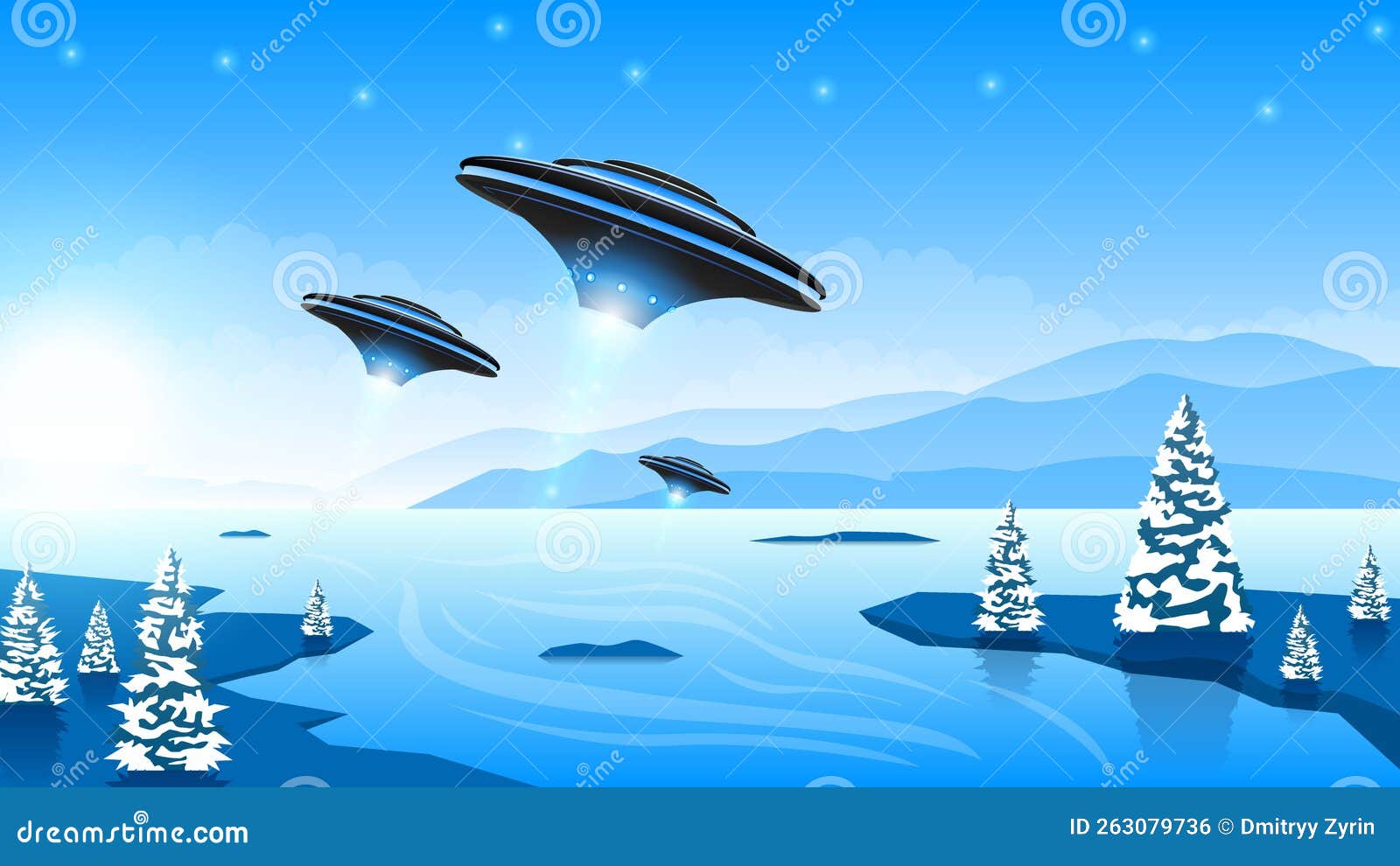 Abstract Aliens on Flying Saucers Dark Background Gradient Unidentified ...