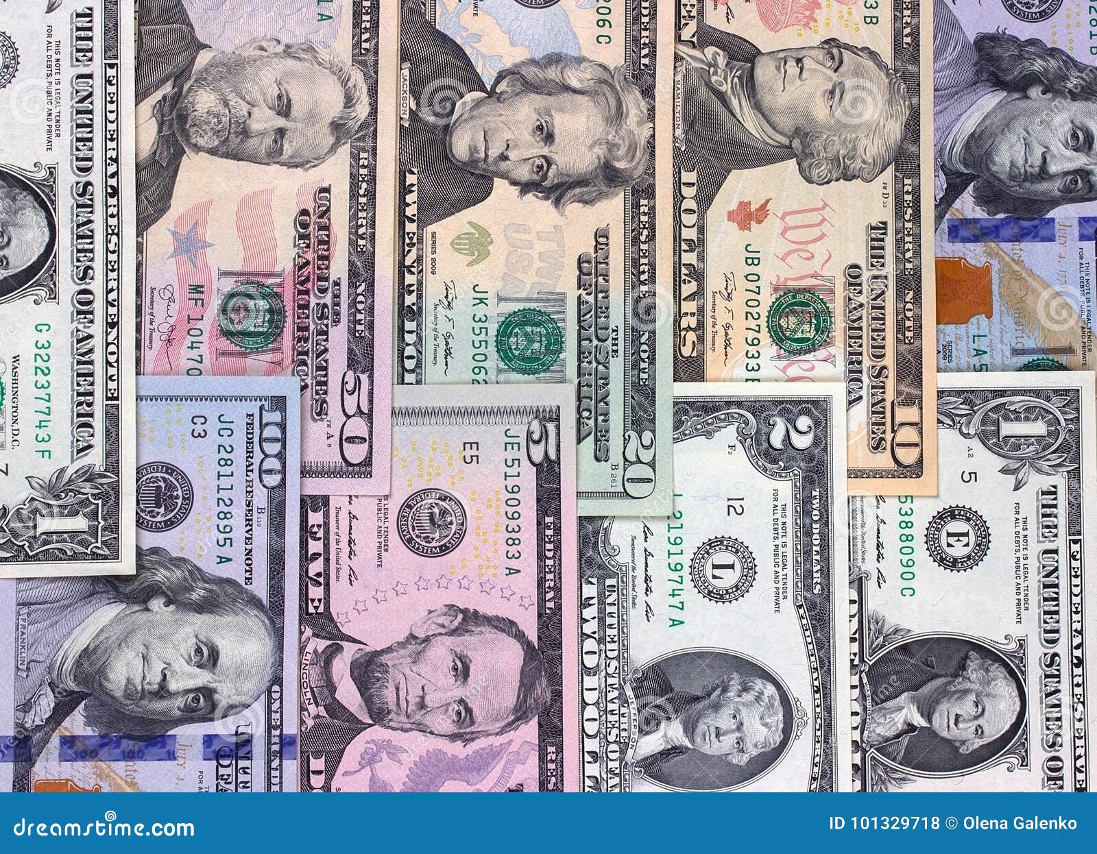 Abstract American Dollar Bills of Different Denomination Background ...