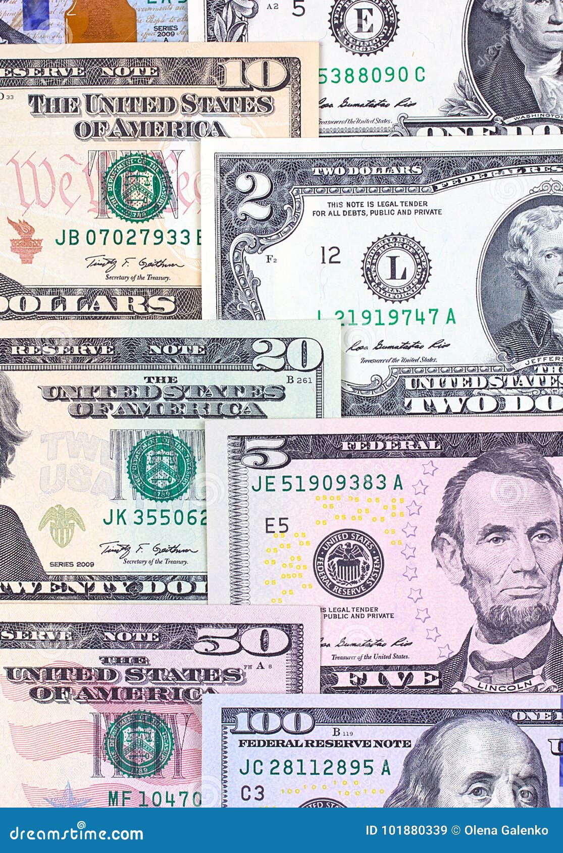 Abstract American Dollar Bills of Different Denomination Background ...