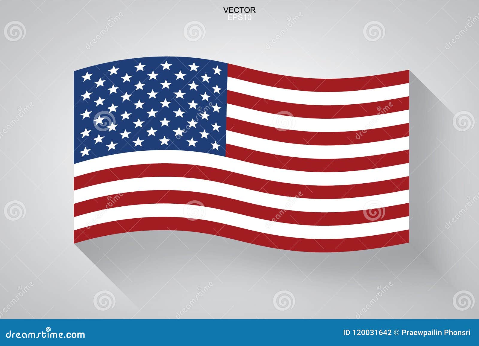 Abstract American Flag with Long Shadow Effect on White Background ...