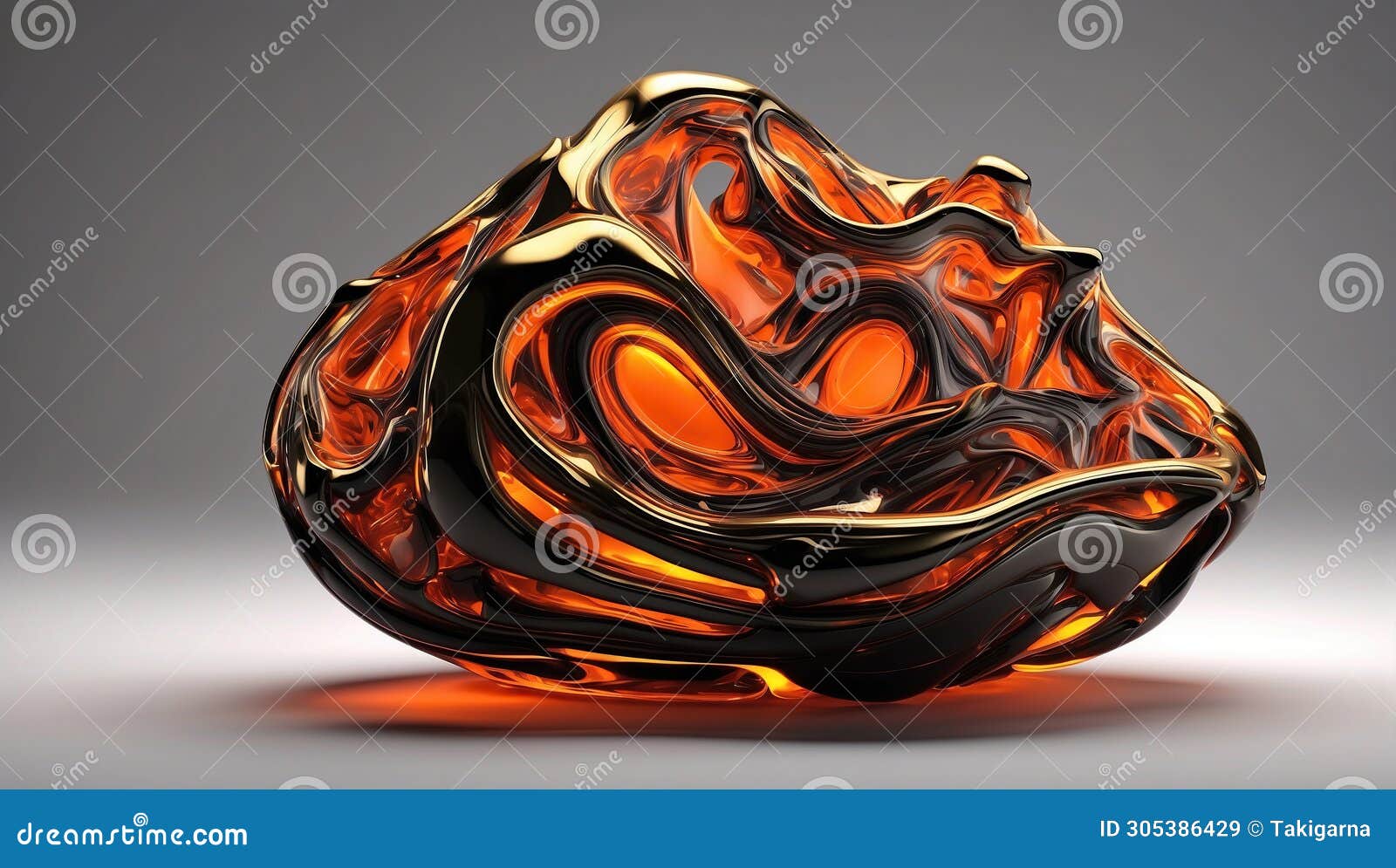 Abstract Amorphous Forms, 3D Object Orange and Black Color, Using ...