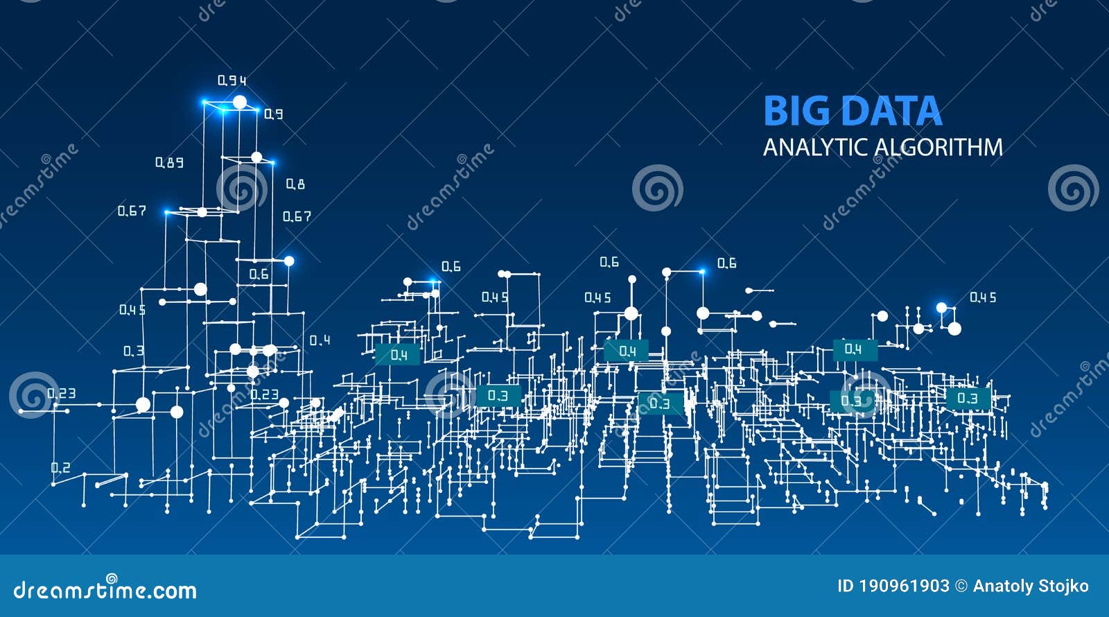 Abstract Analysis Grid Algorithm Data On Blue Background Big Data 3d Grid Data Chart Algorithm