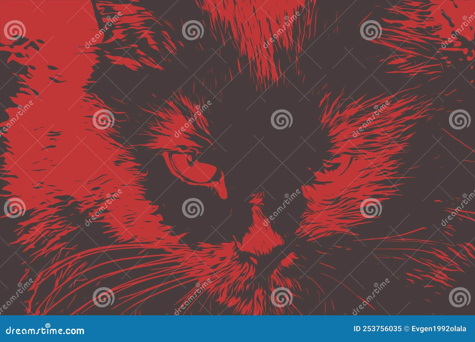 Abstract Angry Cat. Dark Red Background Stock Illustration ...